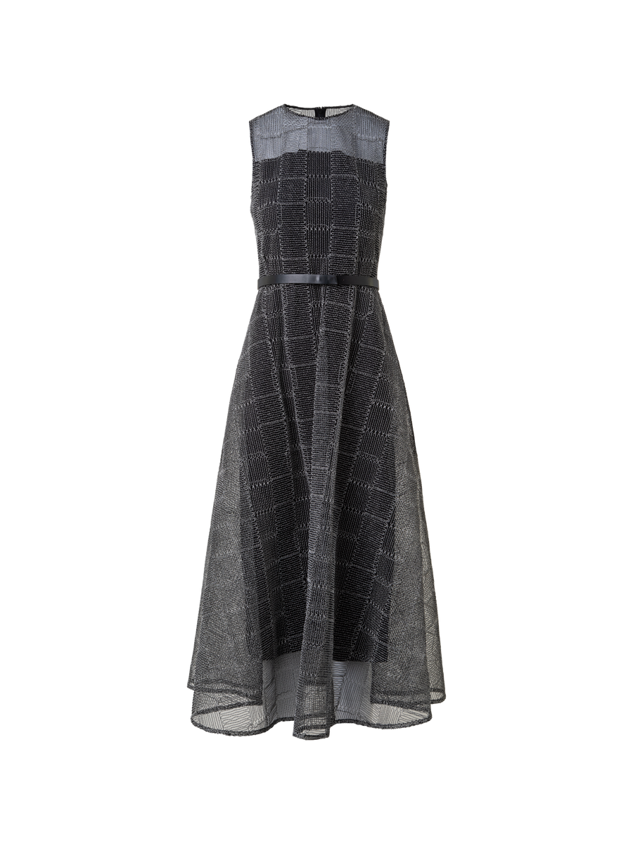 Fit and Flare Squares on Tulle Midi Dress